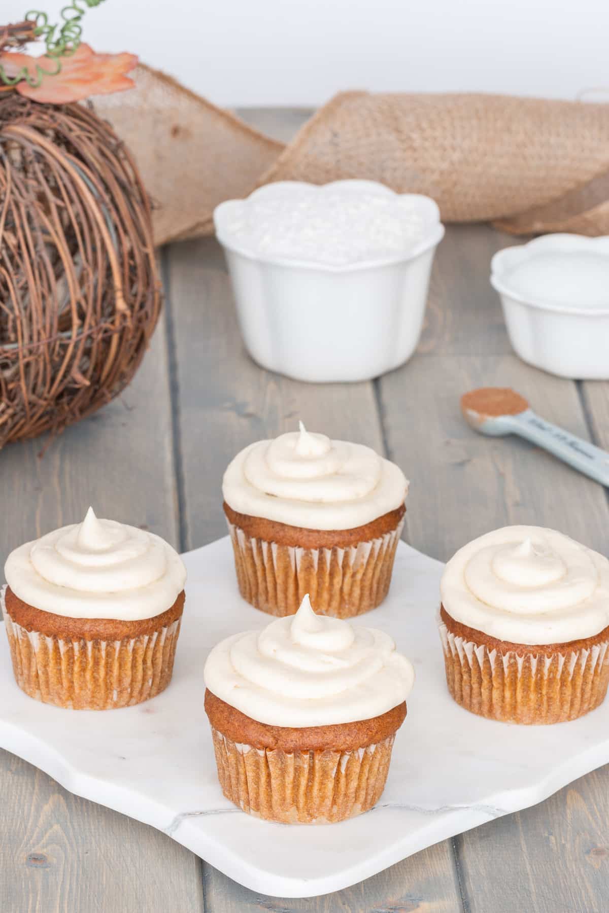 Pumpkin Cupcakes with Marshmallow Buttercream Frosting | Kitchen Trials